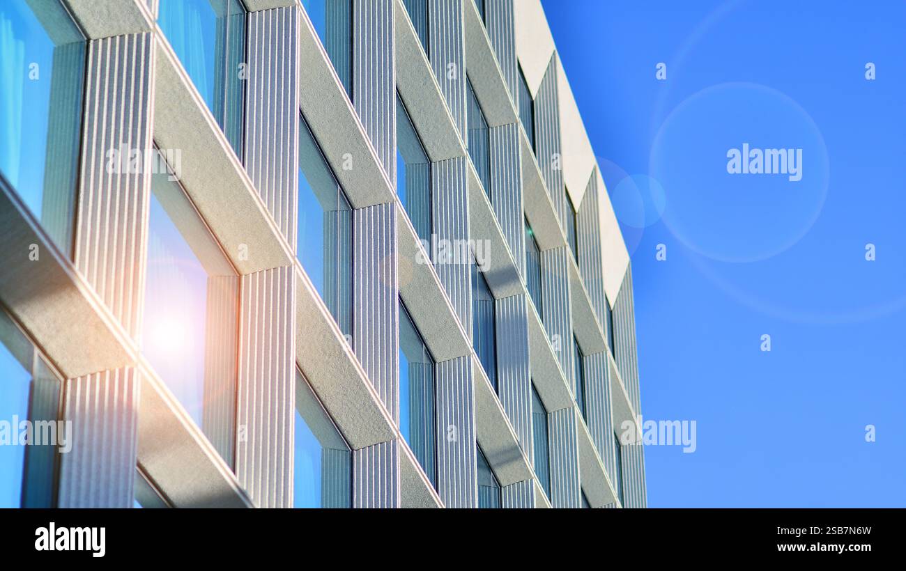 Large glass windows in a modern hotel building. Modern urban ...
