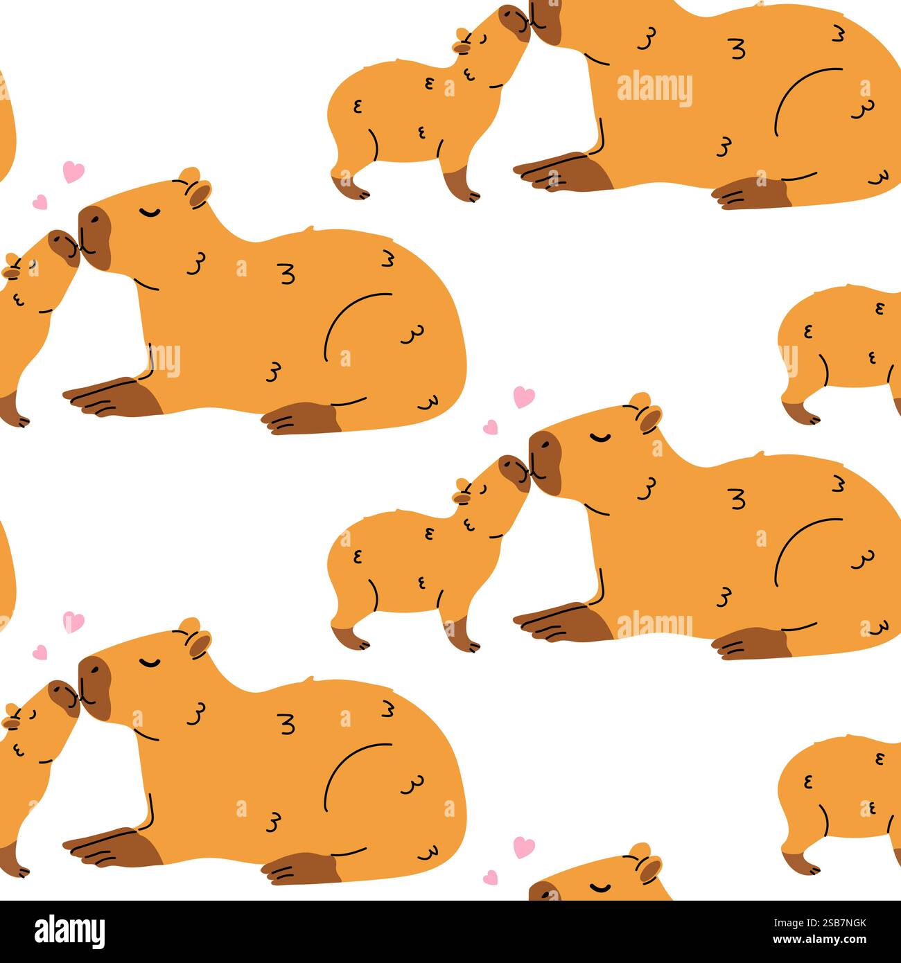 Seamless pattern with cute cartoon capybara illustration. South America ...
