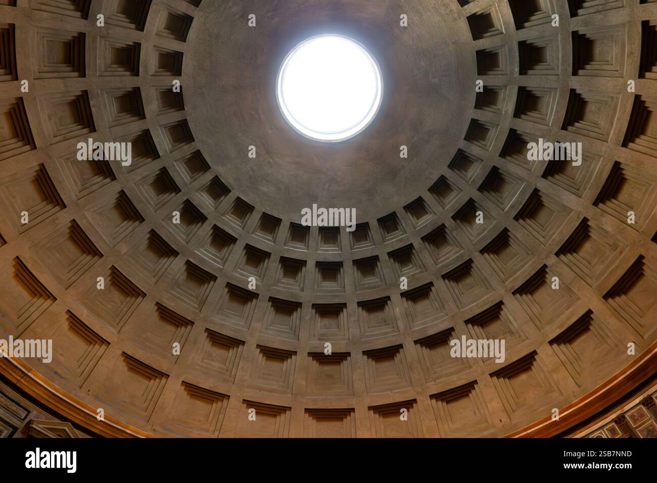 Interior view of Pantheon dome in Rome, Italy on a sunny day with sun ...