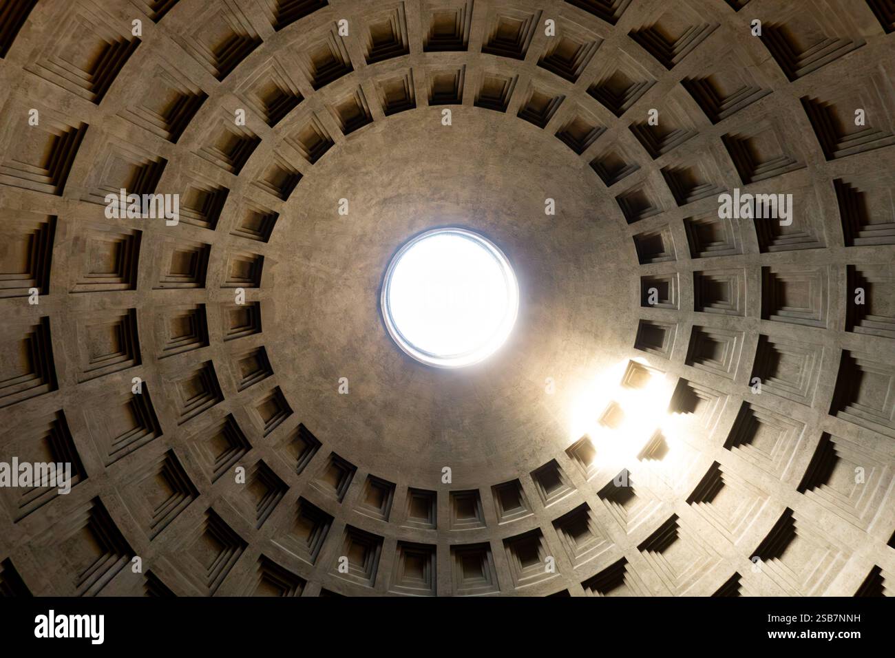 Interior view of Pantheon dome in Rome, Italy on a sunny day with sun ...