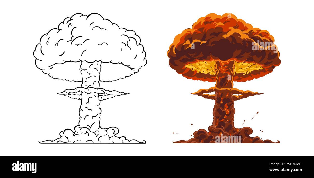 Atomic explosion in pop art and linear styles. Vector illustration ...