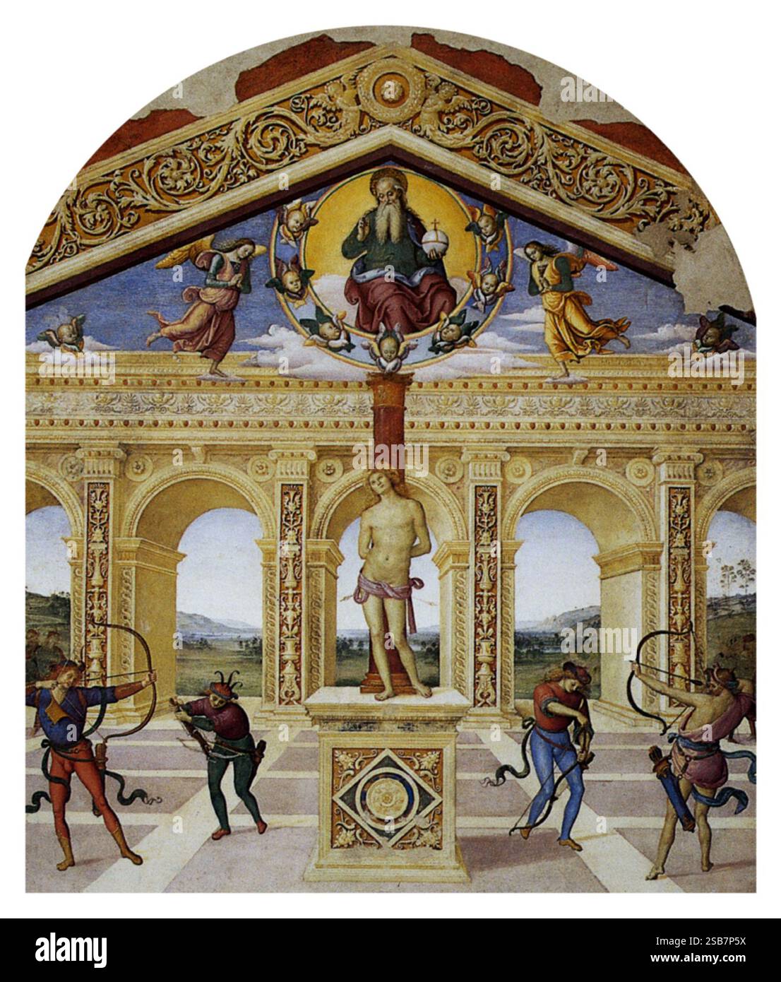 The Martyrdom of St Sebastian is a 1505 fresco painting by Perugino in ...
