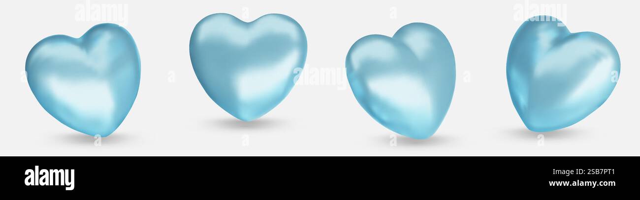 Collection of realistic blue valentine hearts. 3d render heart. Vector ...