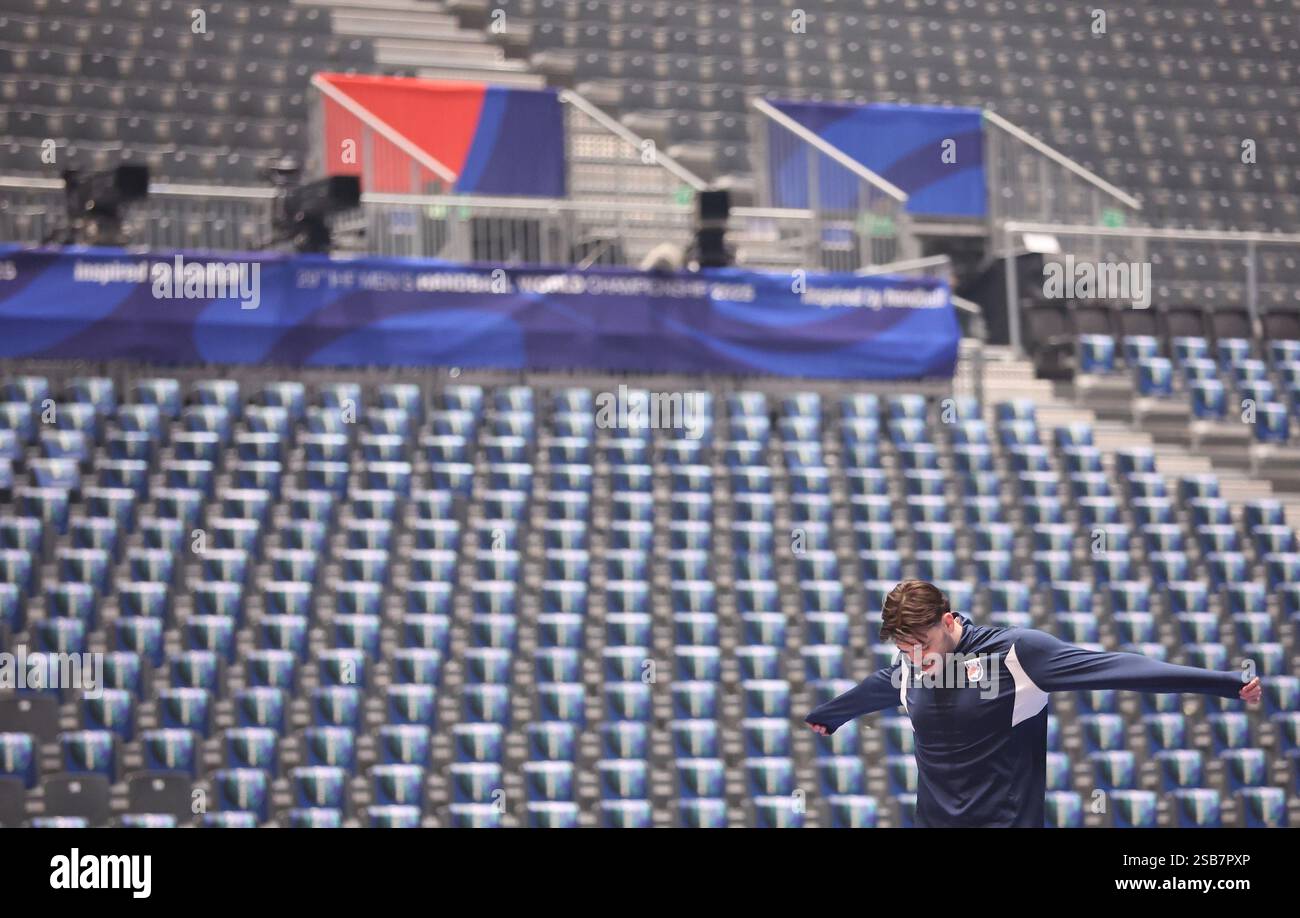 Zagreb, Croatia. 01st Feb, 2025. Filip Glavas of Croatia warms up during training of Croatian ...