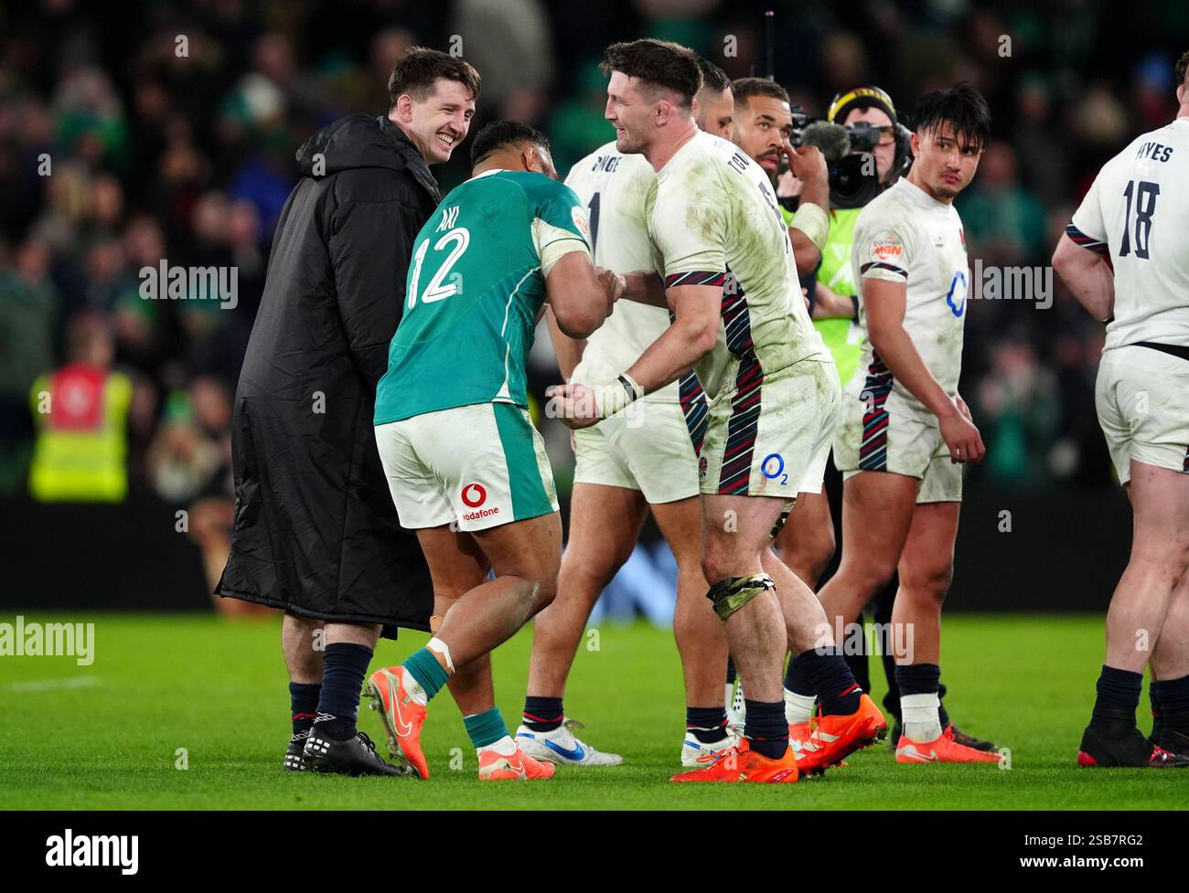 Ireland's Bundee Aki greets England's Tom Curry following the Guinness ...