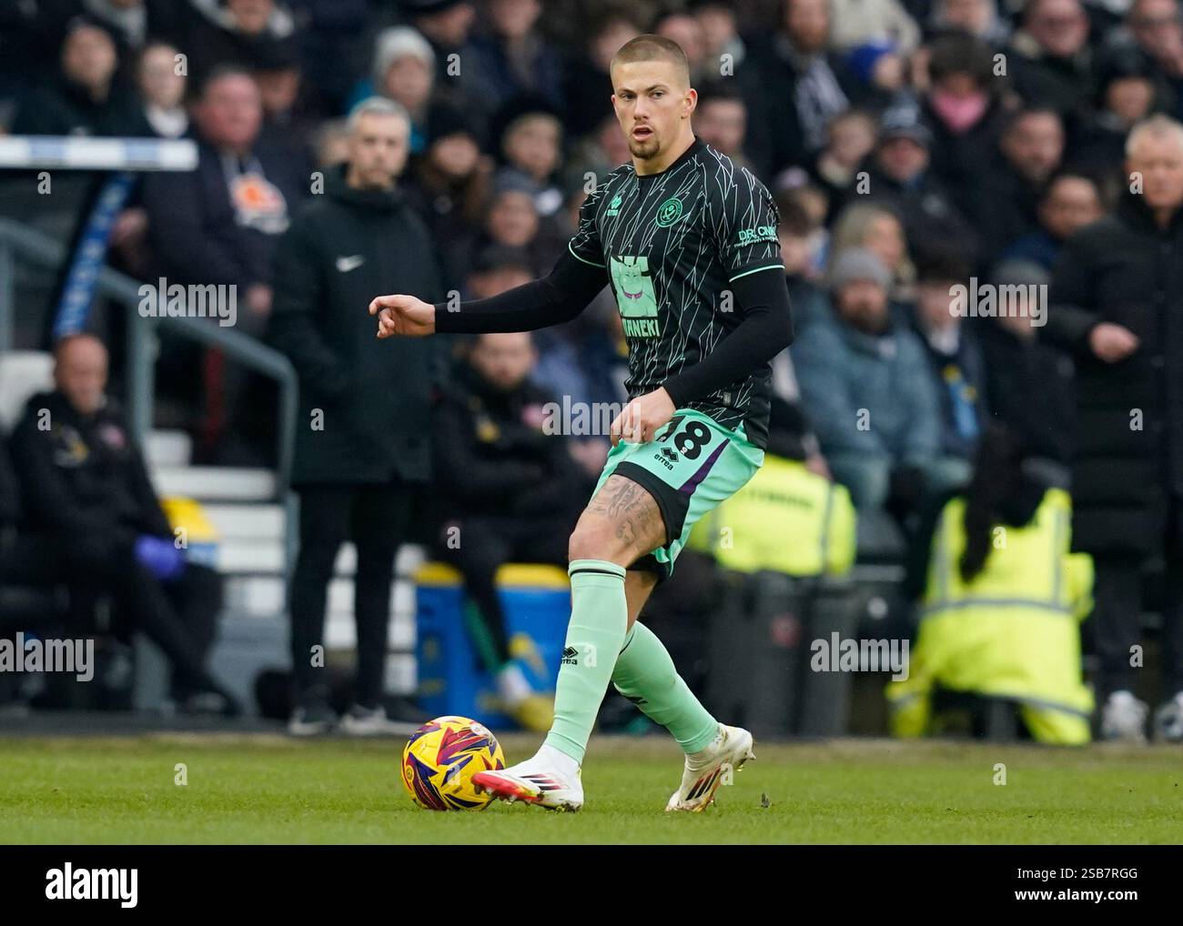 Derby, England, 1st February 2025. Harry Clarke of Sheffield United on ...