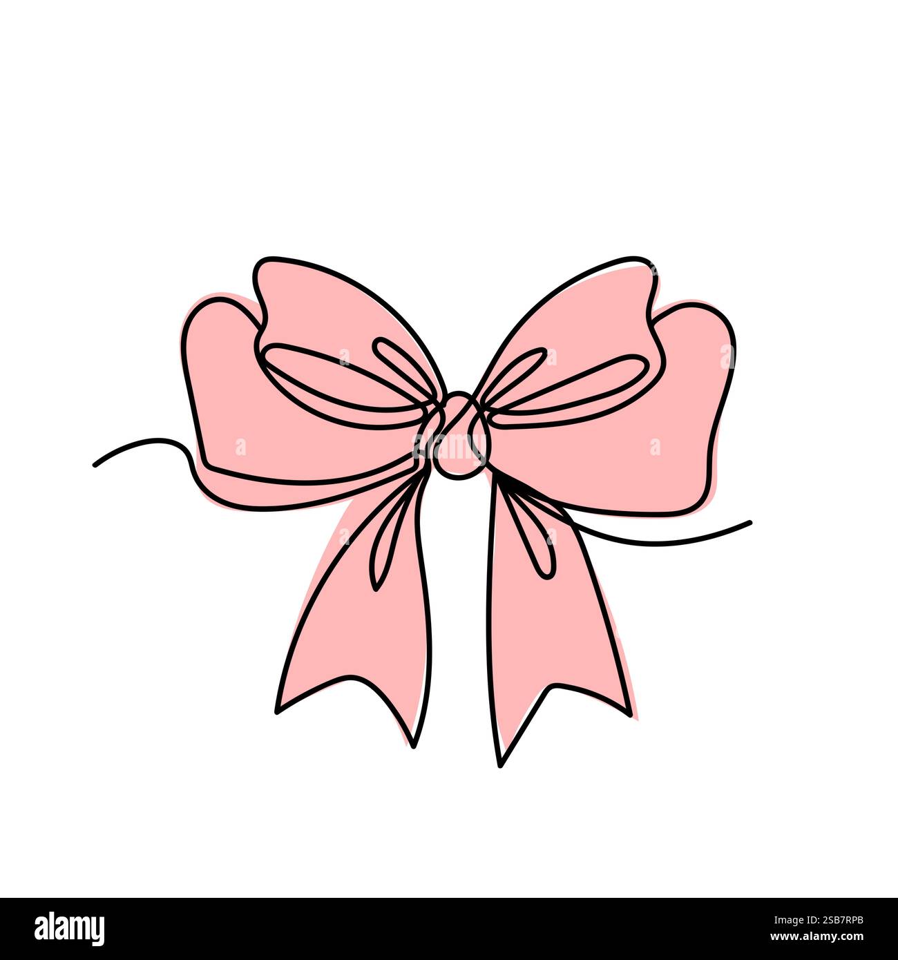 Simple pink bow drawn with black outline on a white background for ...