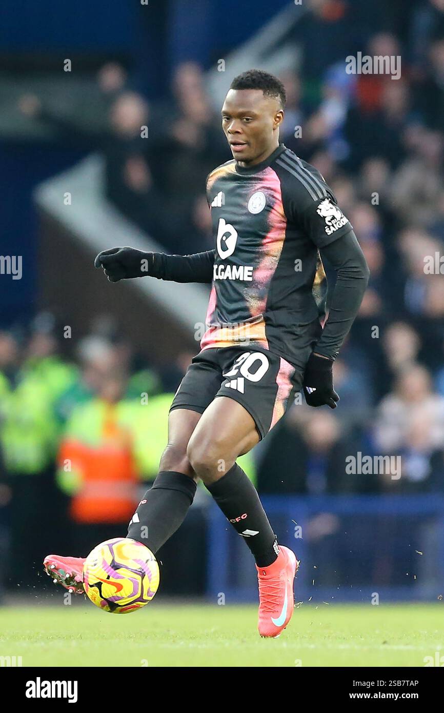 Patson Daka of Leicester City in action. Premier League match, Everton ...