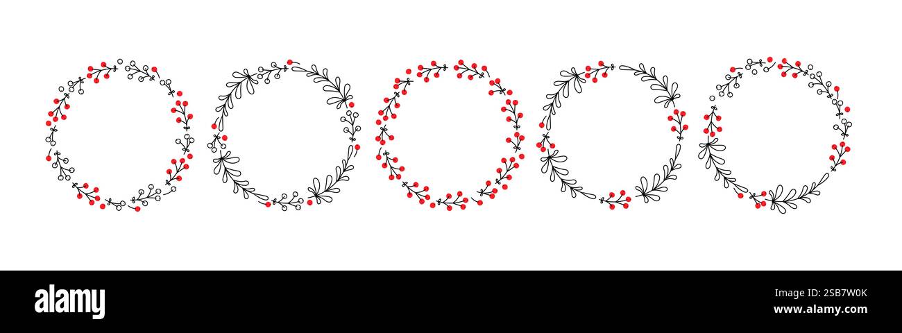 Collection of floral wreath designs featuring red accents and intricate ...