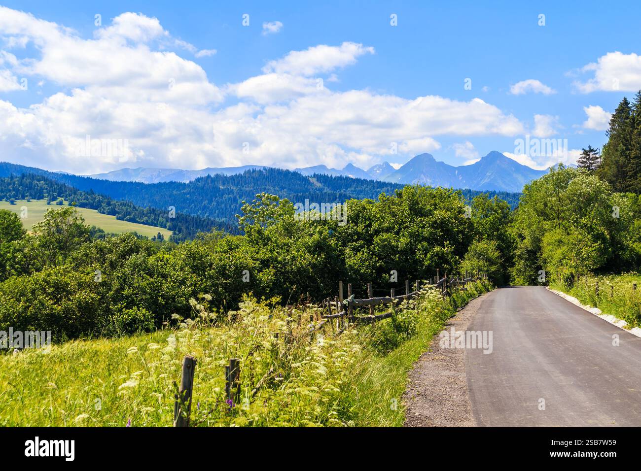 Cycling road from Osturnia to Kacwin village in Tatra Mountains on ...