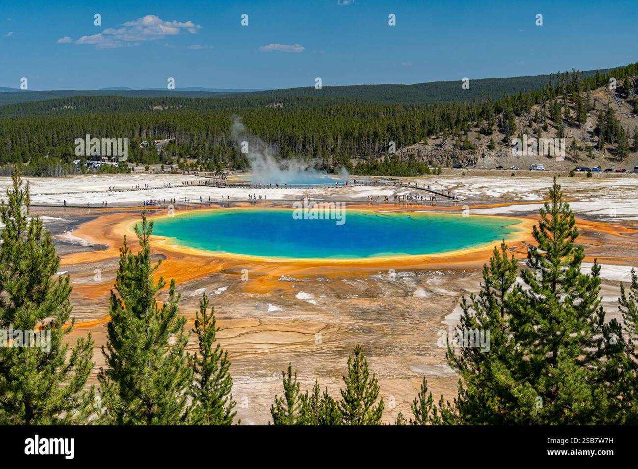 Panoramic view of the Grand Prismatic Spring, the largest hot spring in ...
