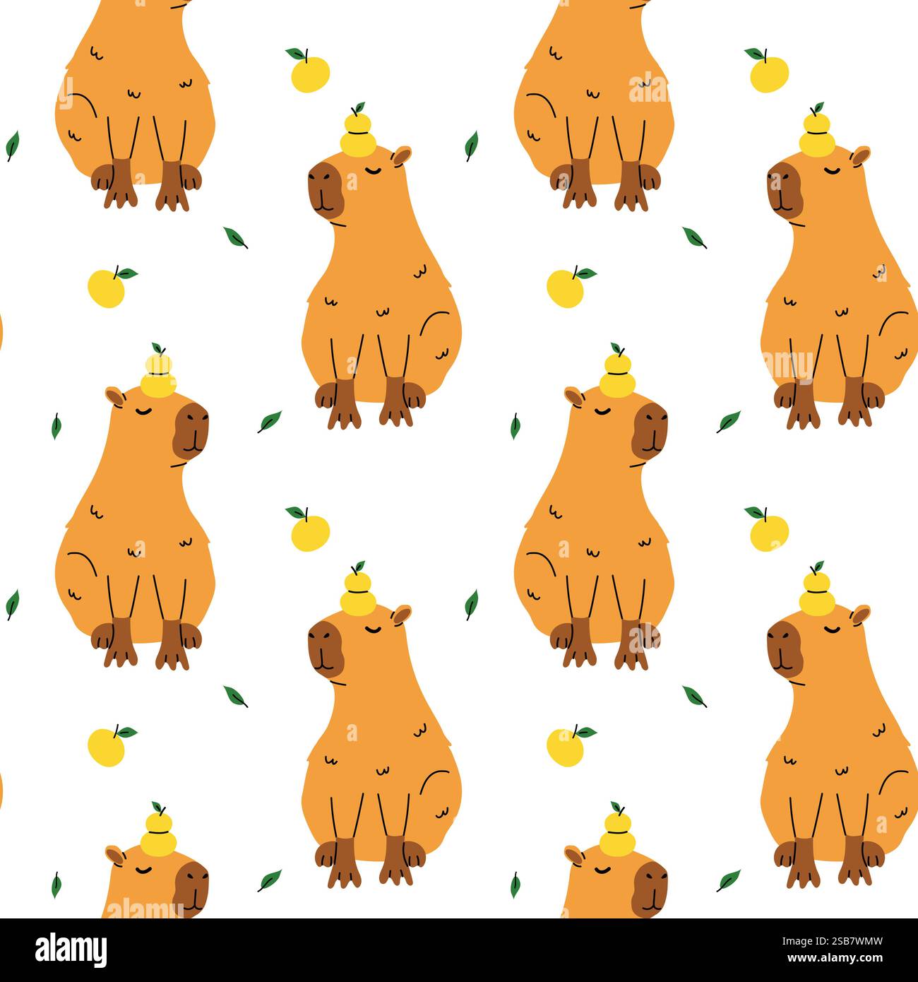 Seamless pattern with cute cartoon capybara illustration. South America ...
