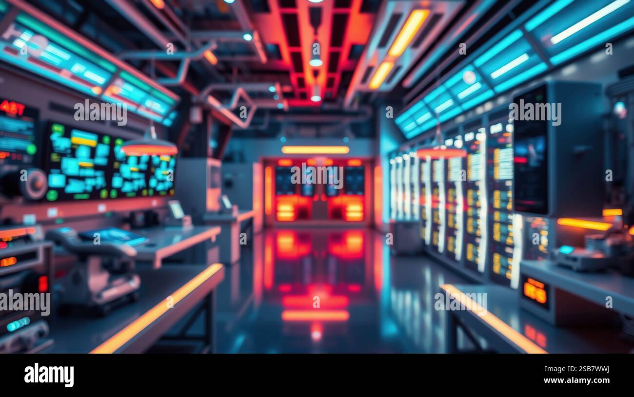 Futuristic cyberpunk server room with glowing neon lights, advanced ...