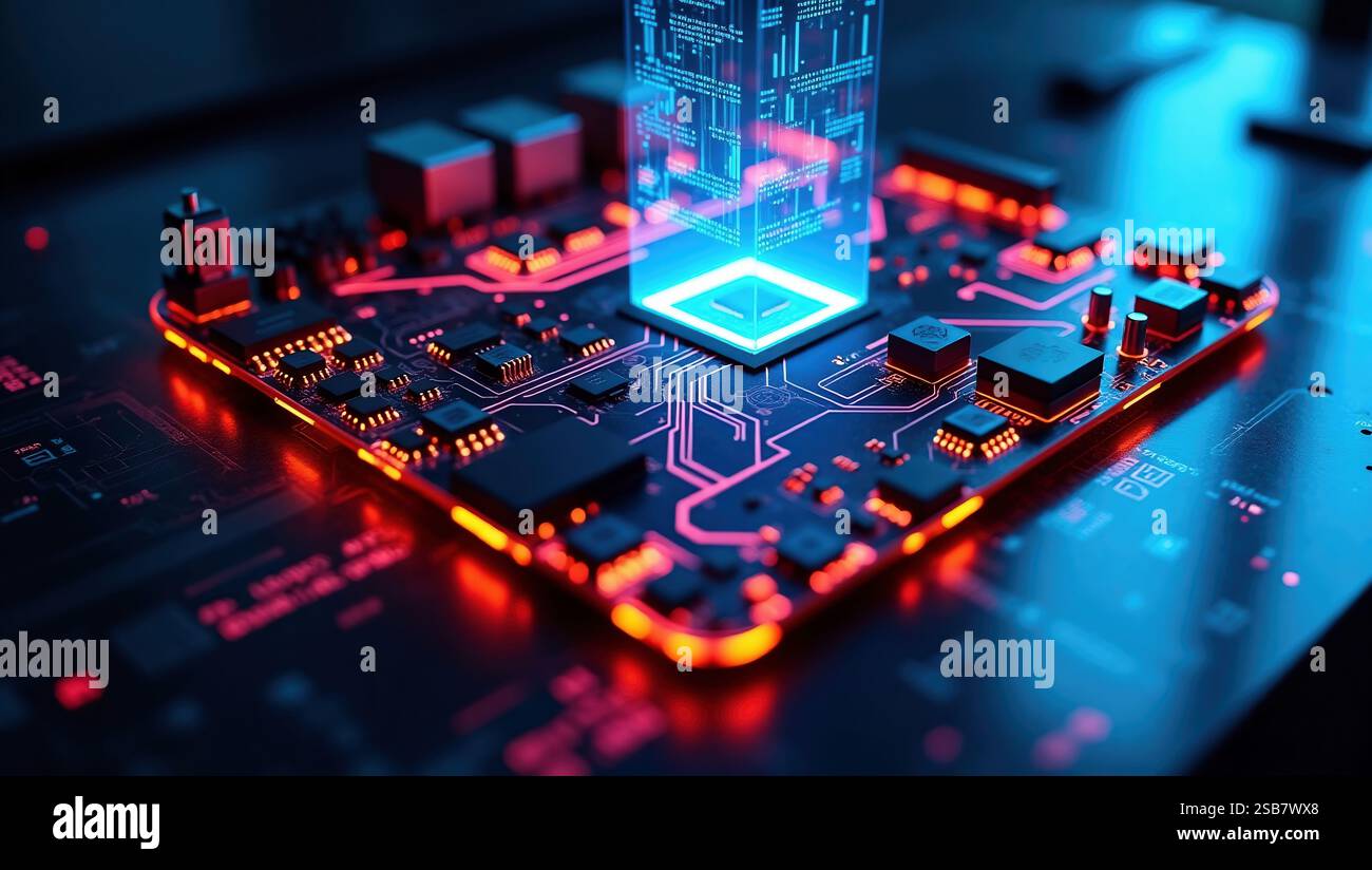 A glowing CPU with futuristic blue light effects, surrounded by ...