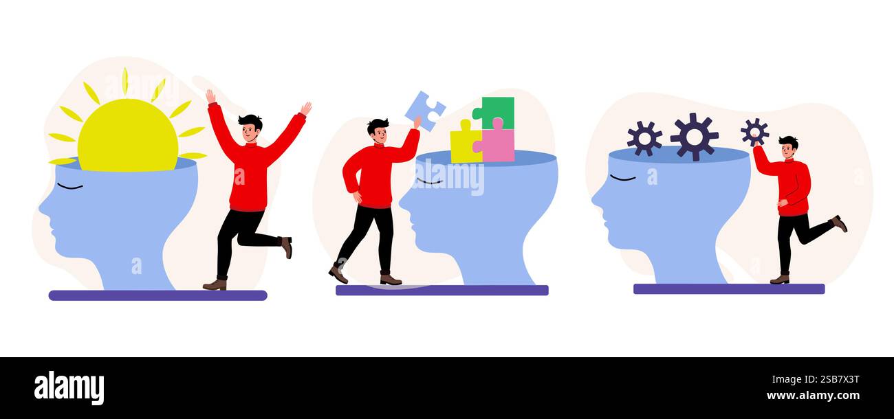 Creative thinking process and problem solving illustrated in colorful ...