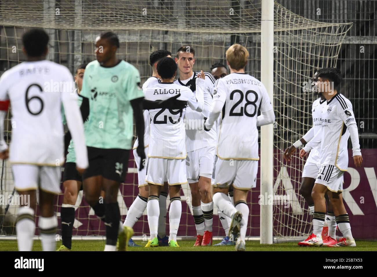 Eupen, Belgium. 01st Feb, 2025. Eupen's Yentl Van Genechten (C ...