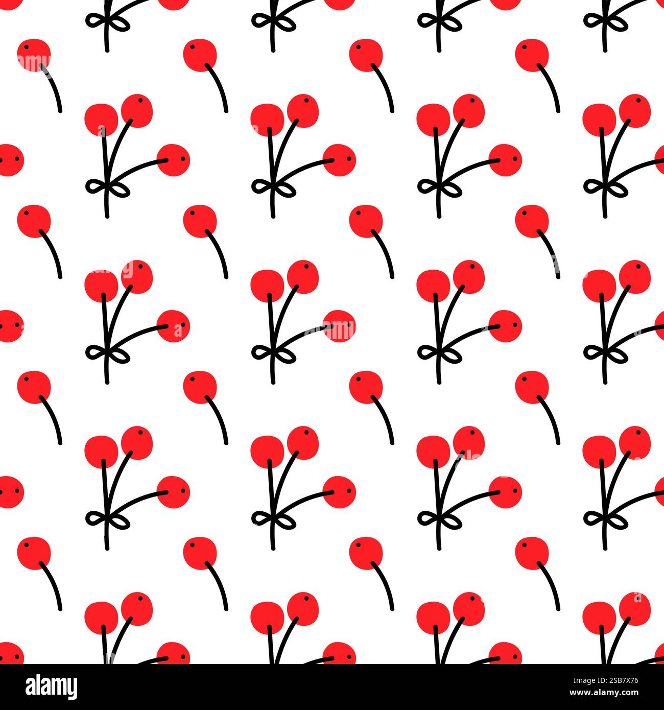 Bright red cherry pattern on white background for textile design and ...