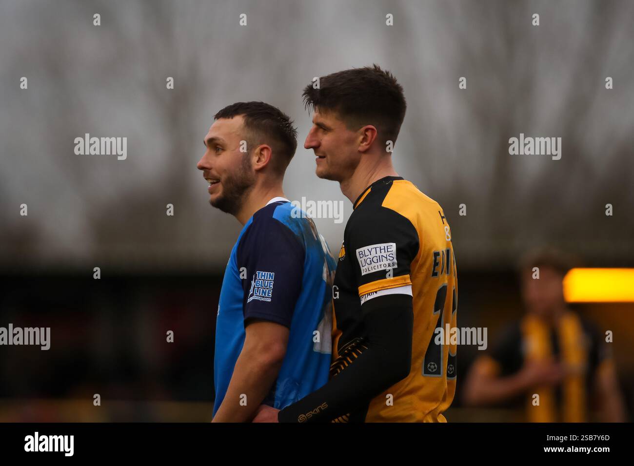 Jack Edwards of Leamington and Joe Mattock of Marine during the ...