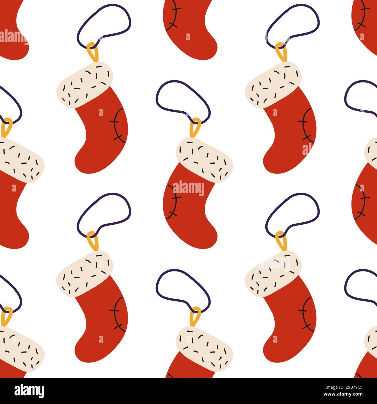 Colorful festive stocking pattern displayed on a white background for ...