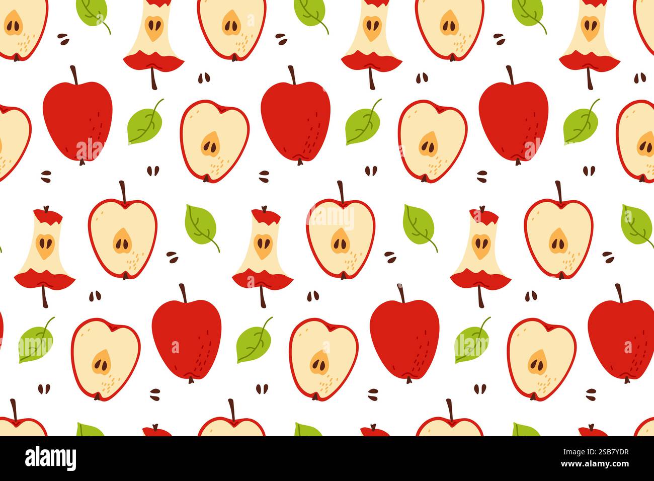 Colorful apple patterns featuring sliced and whole apples on a light ...