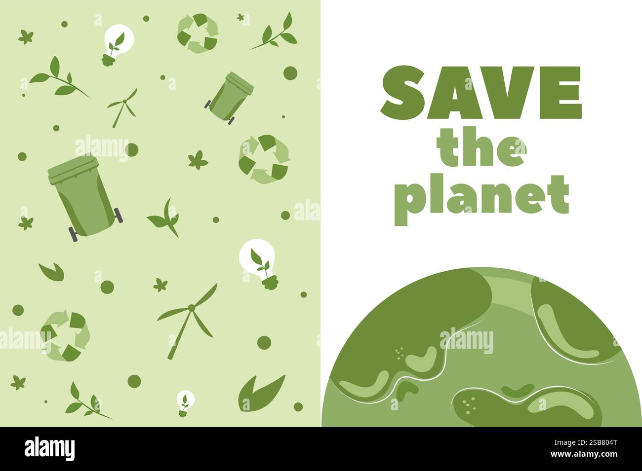 Save the planet message with green recycling elements and nature-themed ...