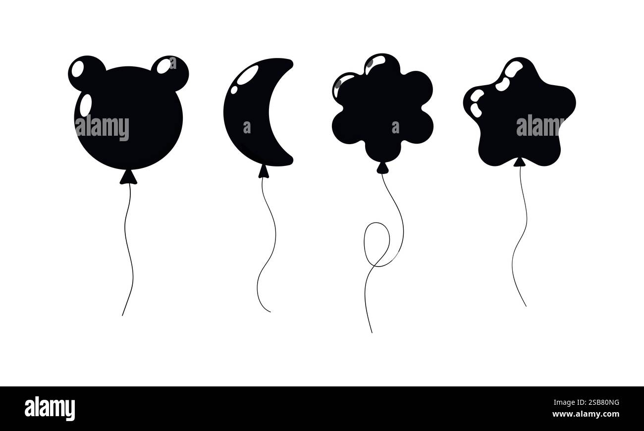 Unique black balloons shaped like animals and objects for a festive ...