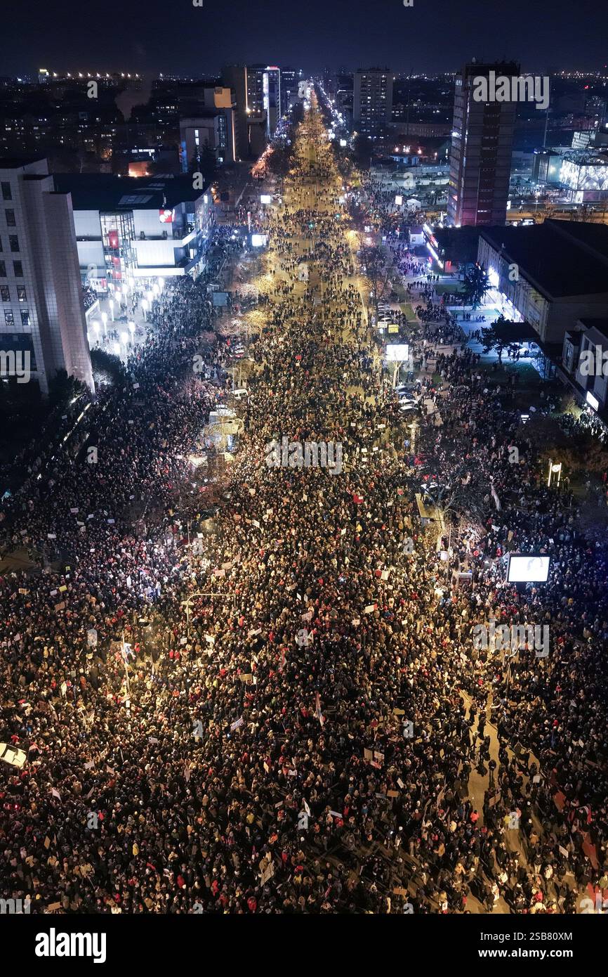 An aerial view of people blocking the Bridge of Freedom during a ...