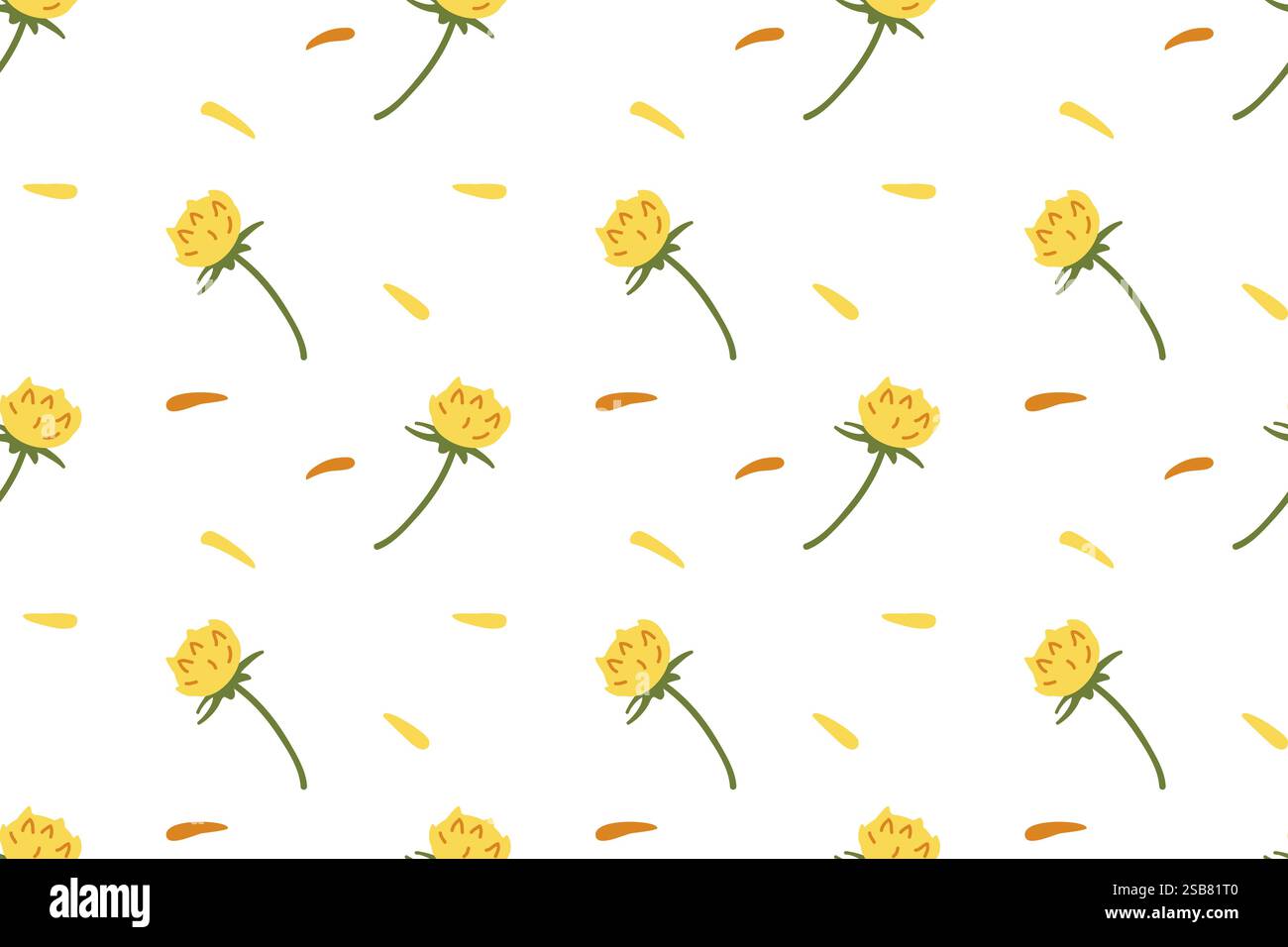 Bright yellow flowers pattern on a white background with scattered ...