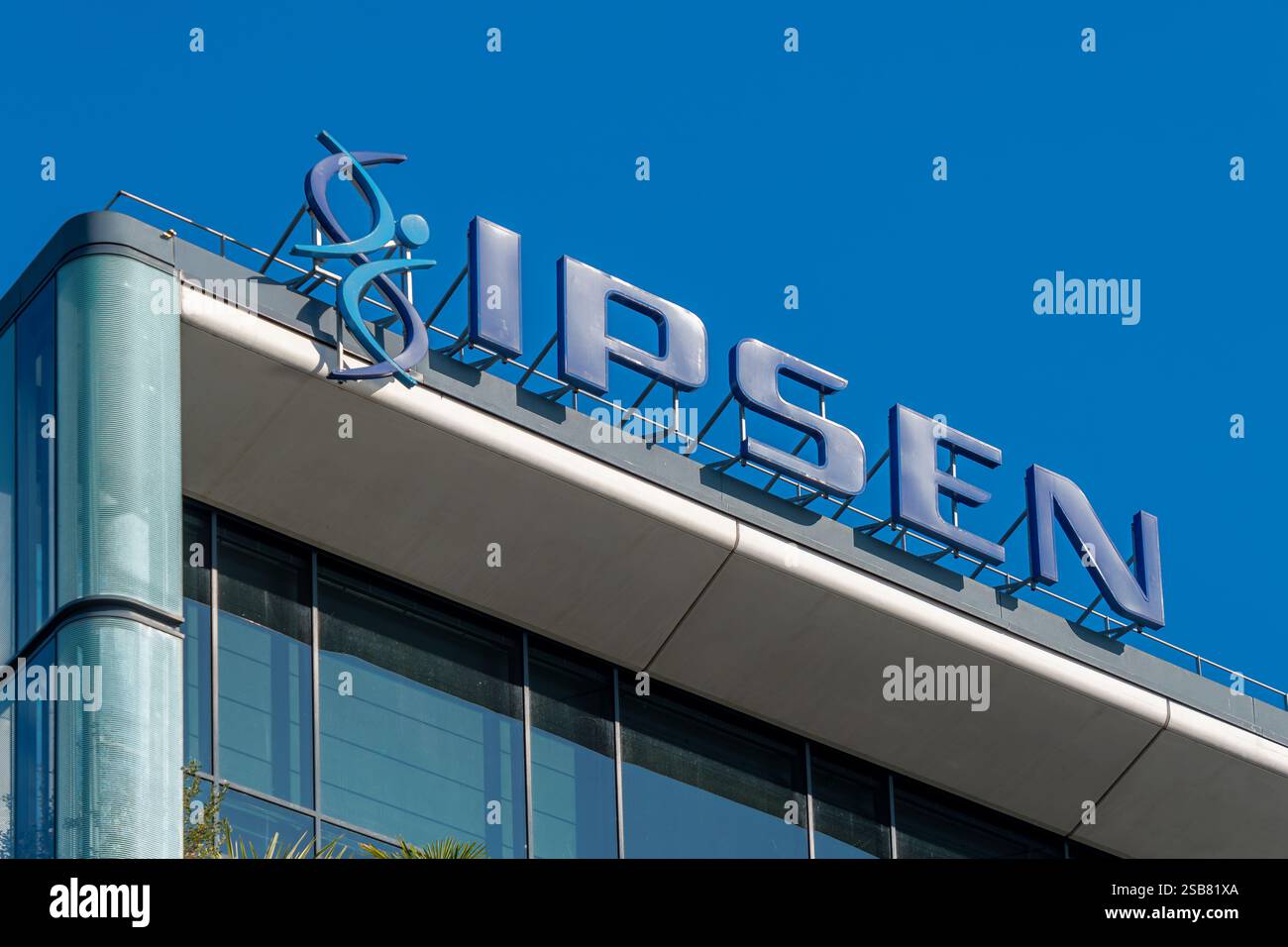 Sign and logo on the Ipsen headquarters. Ipsen is a French ...