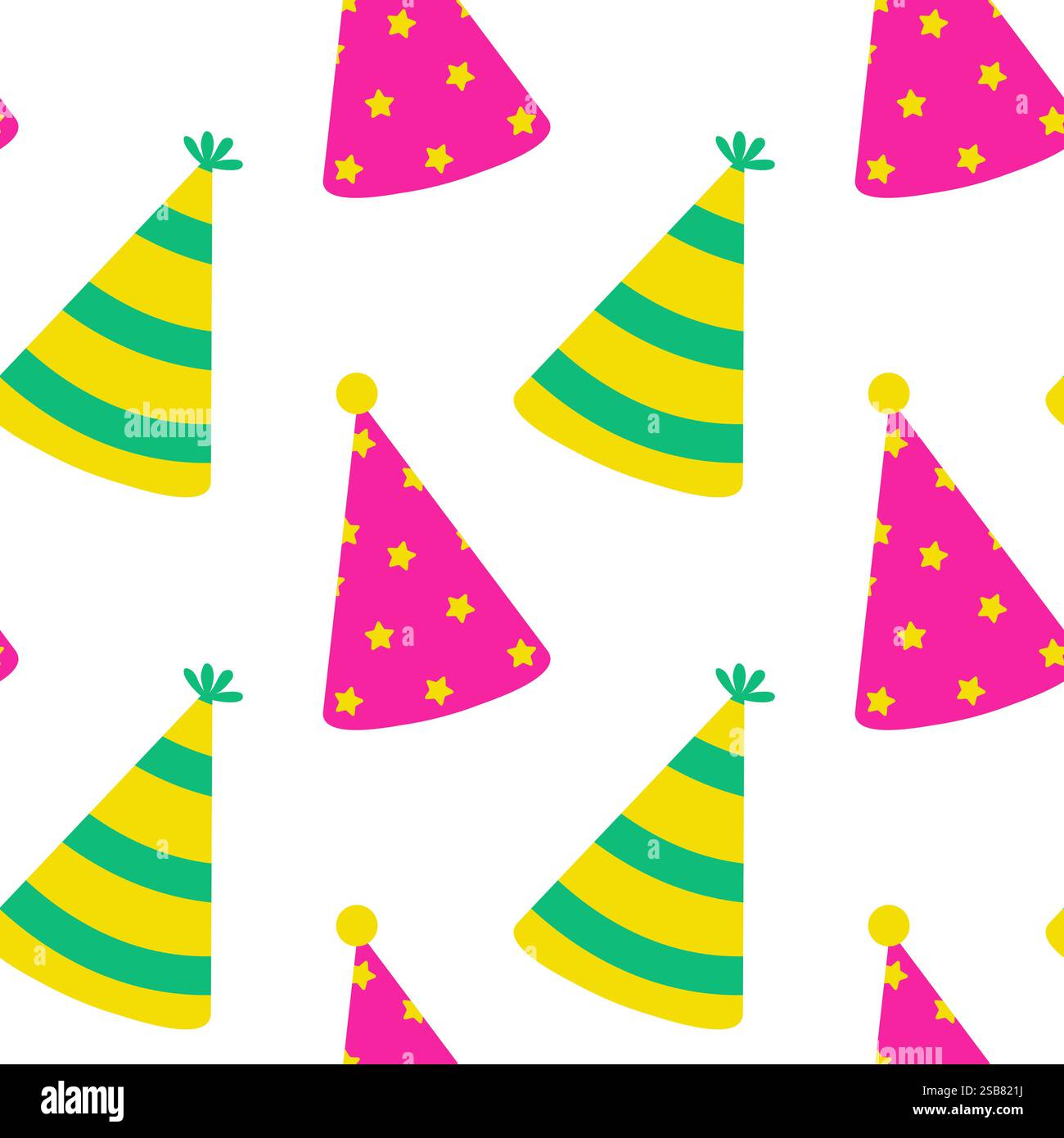 Colorful party hats create a festive pattern suitable for celebrations ...