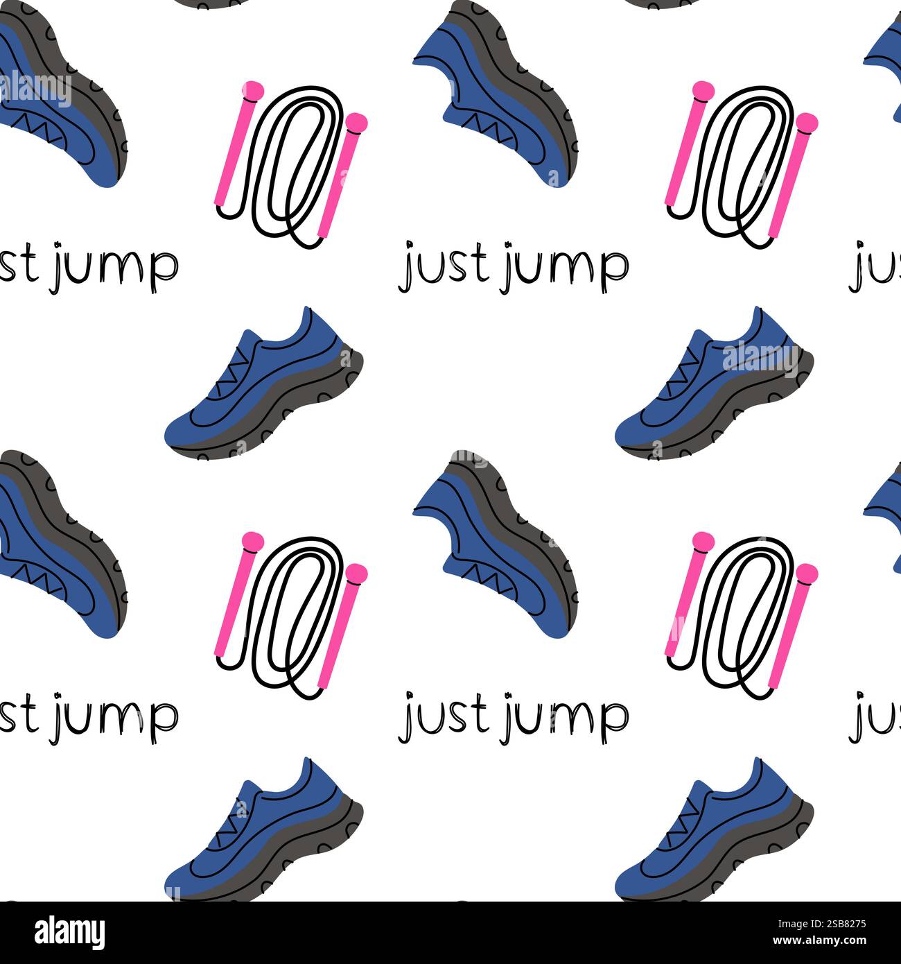 Colorful pattern featuring running shoes and jump ropes with ...