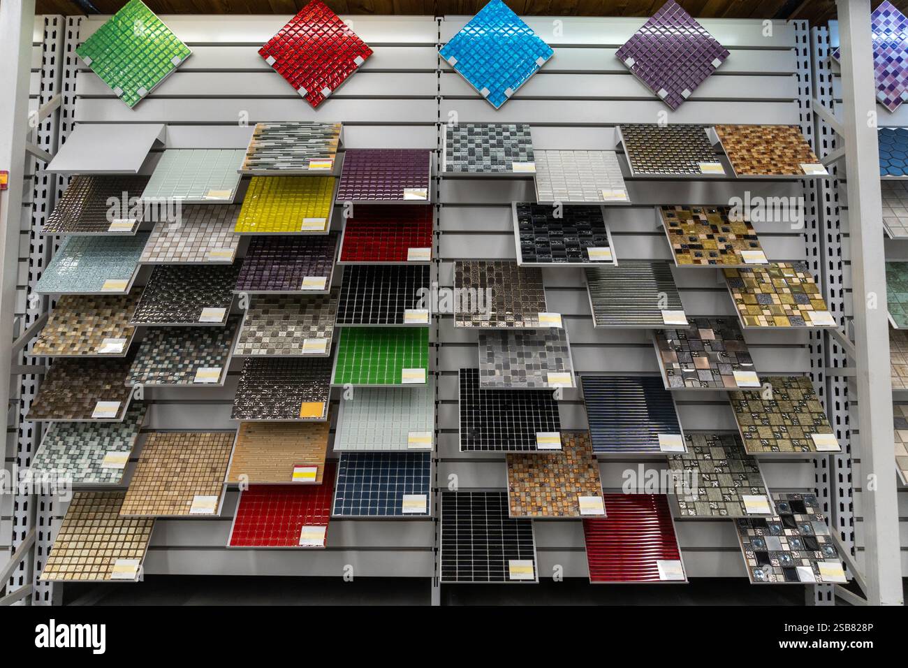 Samples of mosaic tiles made of ceramic tiles including different ...