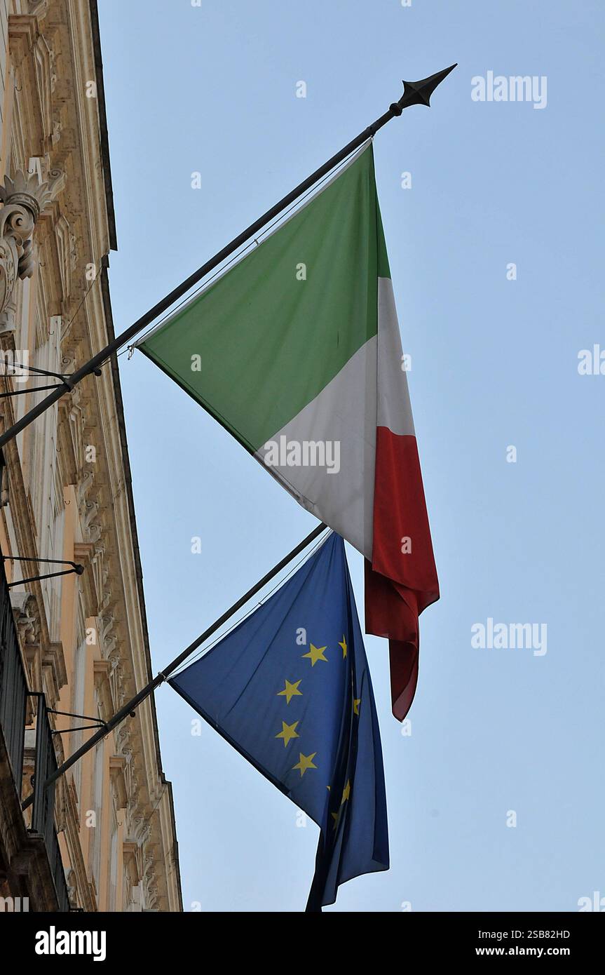 Rome / Italy 19.July 2019/ European union flag fy log with Itaæian flag ...