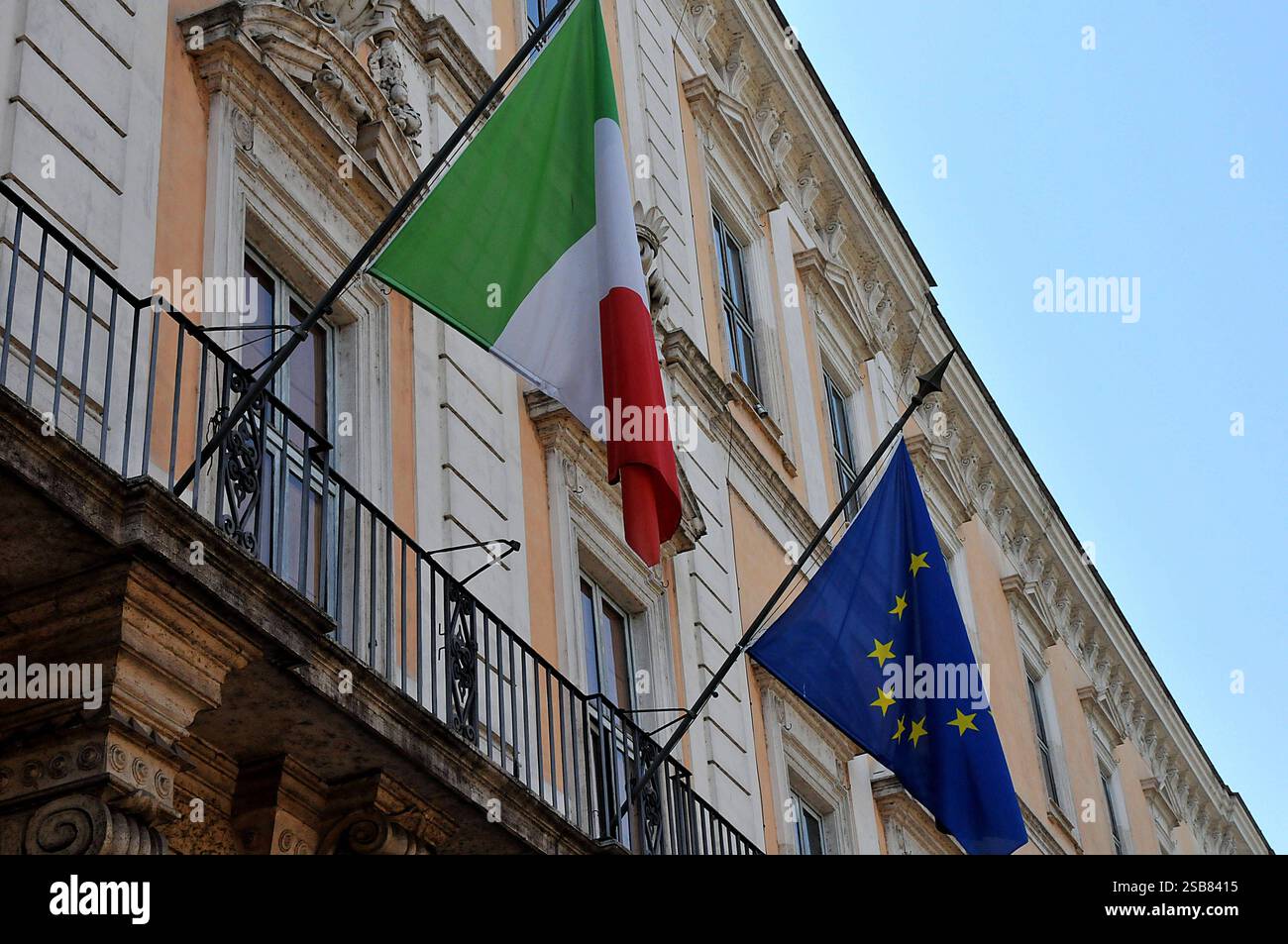 Rome / Italy 19.July 2019/ European union flag fy log with Itaæian flag ...