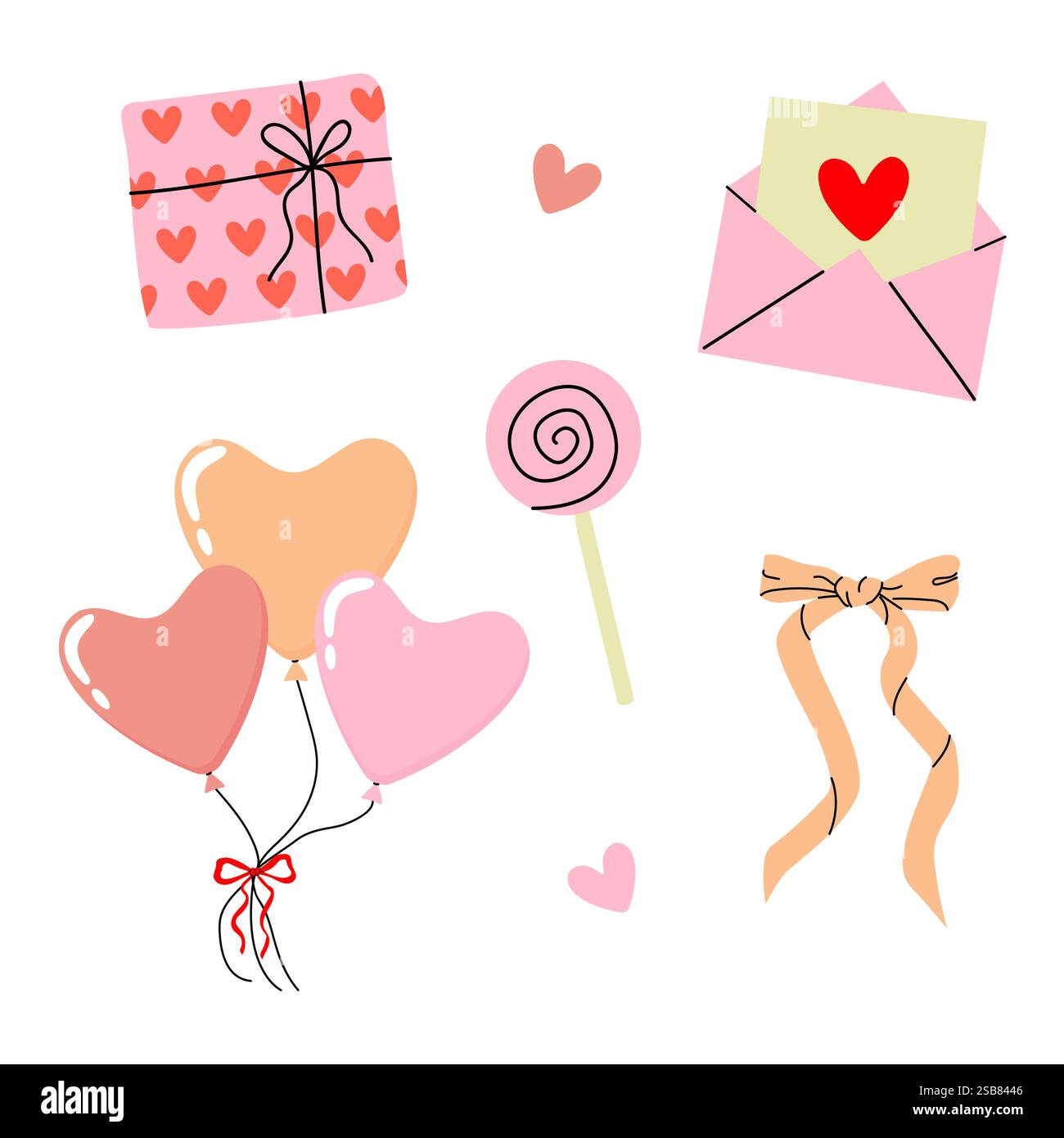 Cute collection of romantic themed items for celebrating love and ...