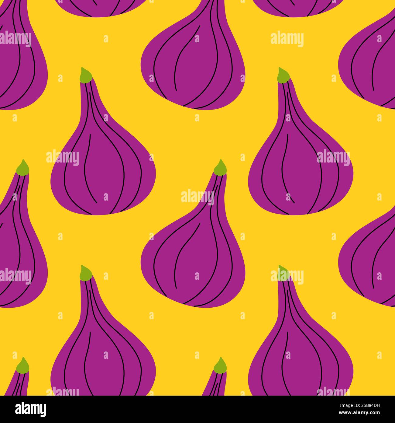 Colorful purple onions pattern on a bright yellow background showcasing ...