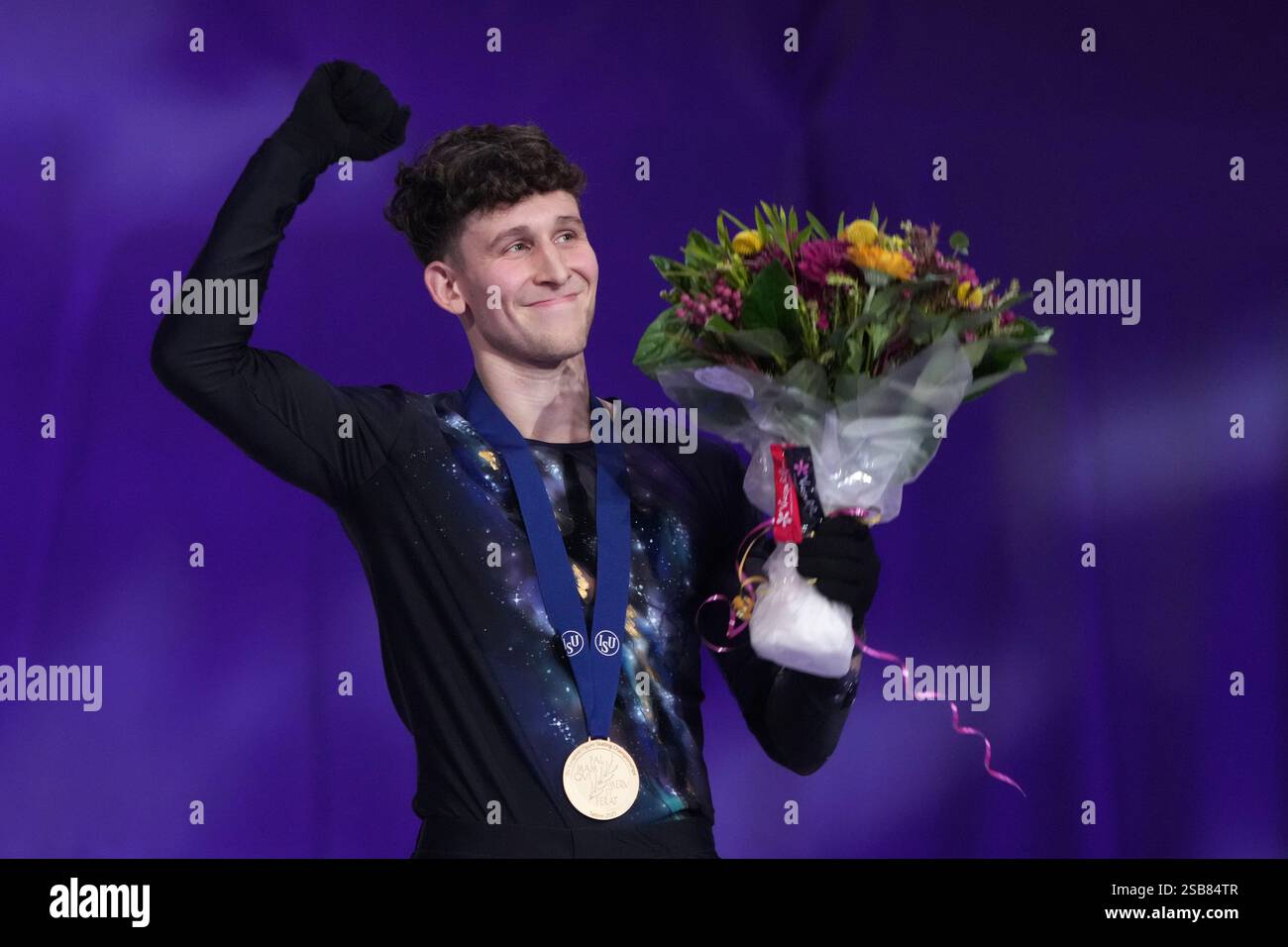 Gold medalist Lukas Britschgi of Switzerland poses with his medal ...