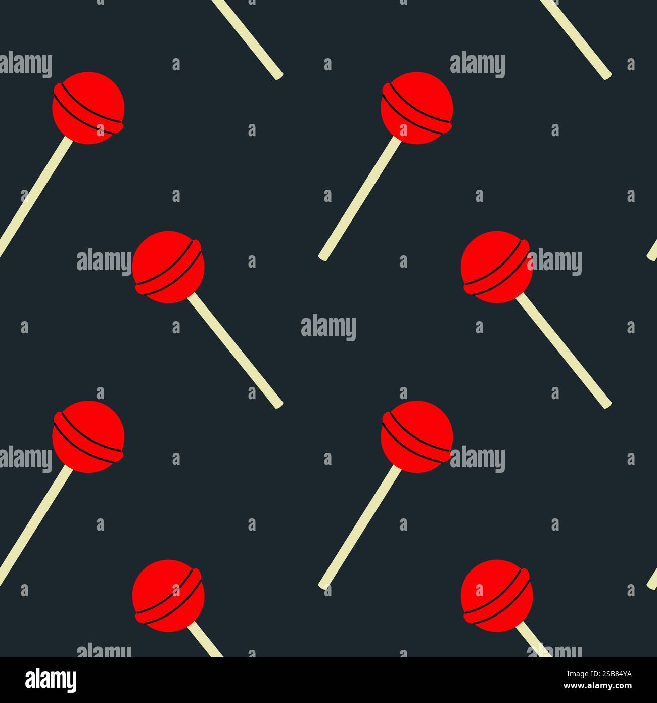 Red lollipops arranged in a repeating pattern on a dark background ...