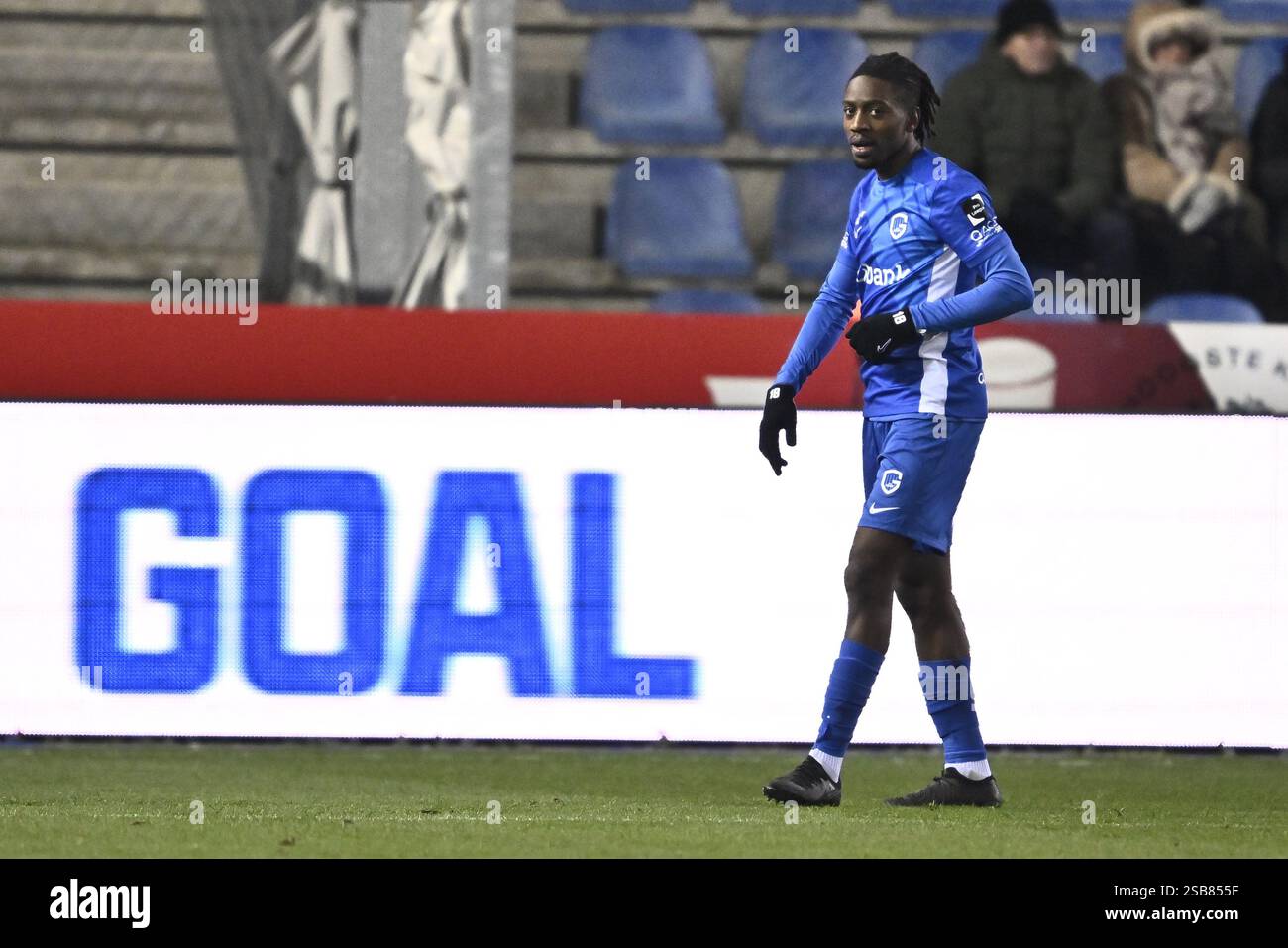 Genk, Belgium. 01st Feb, 2025. Genk's Joris Kayembe celebrates after ...