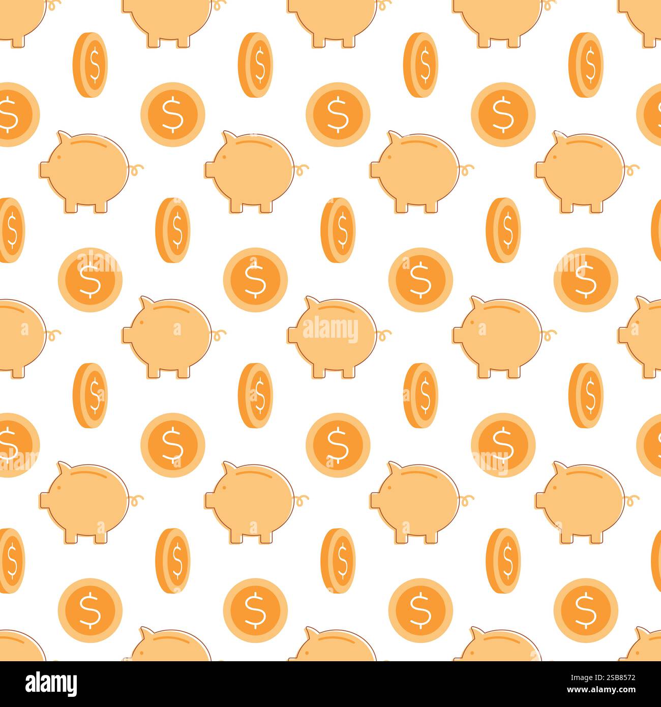 A collection of piggy bank notes scattered on a plain white background ...