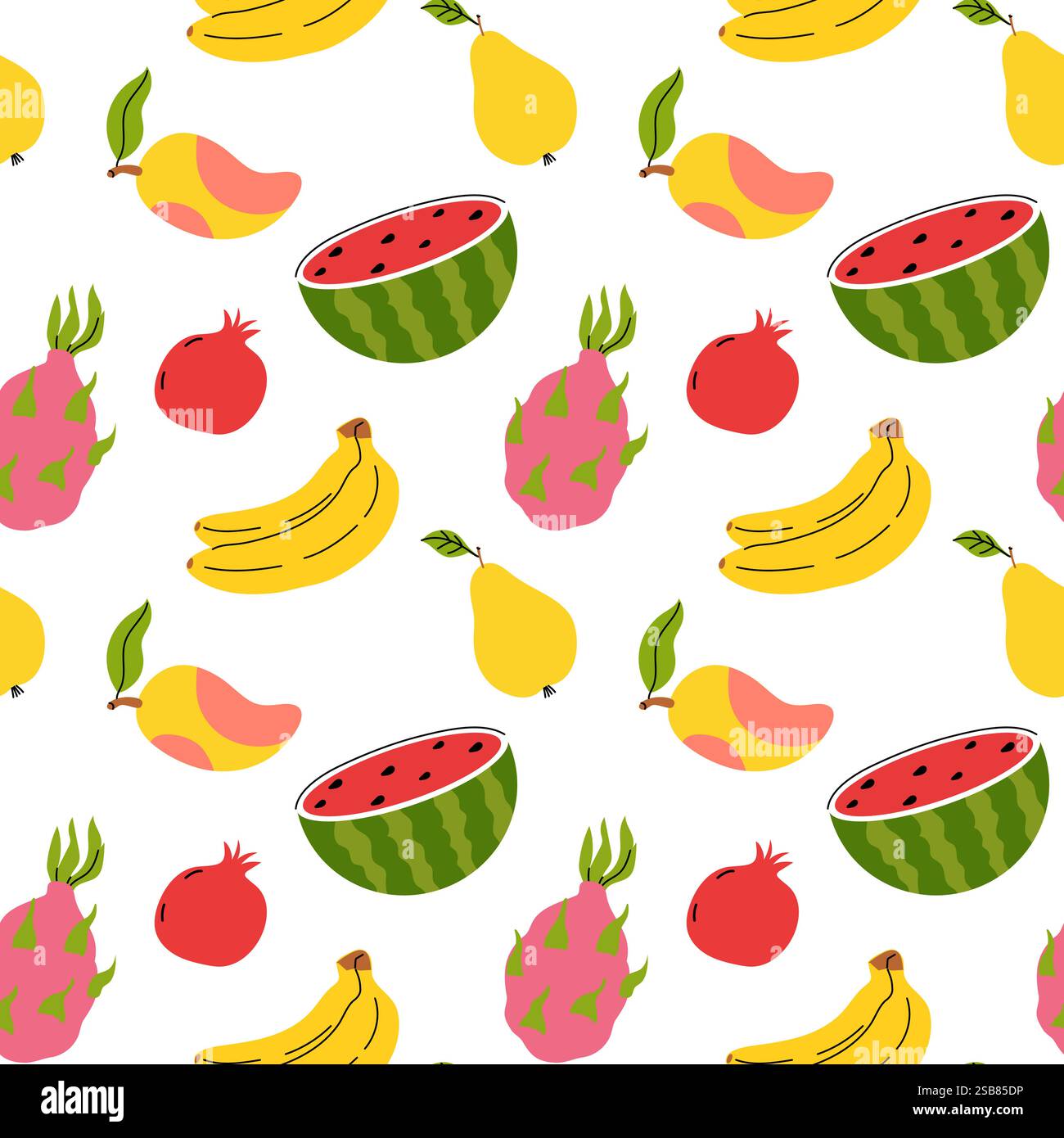 Colorful pattern featuring assorted fruits on a white background for ...