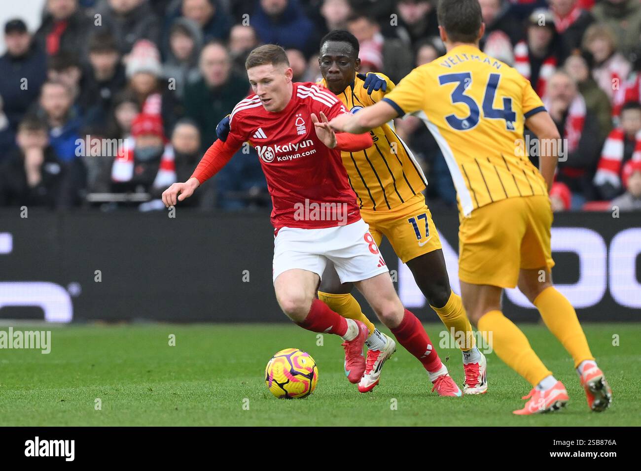 Elliott Anderson of Nottingham Forest under pressure from Yankuba ...