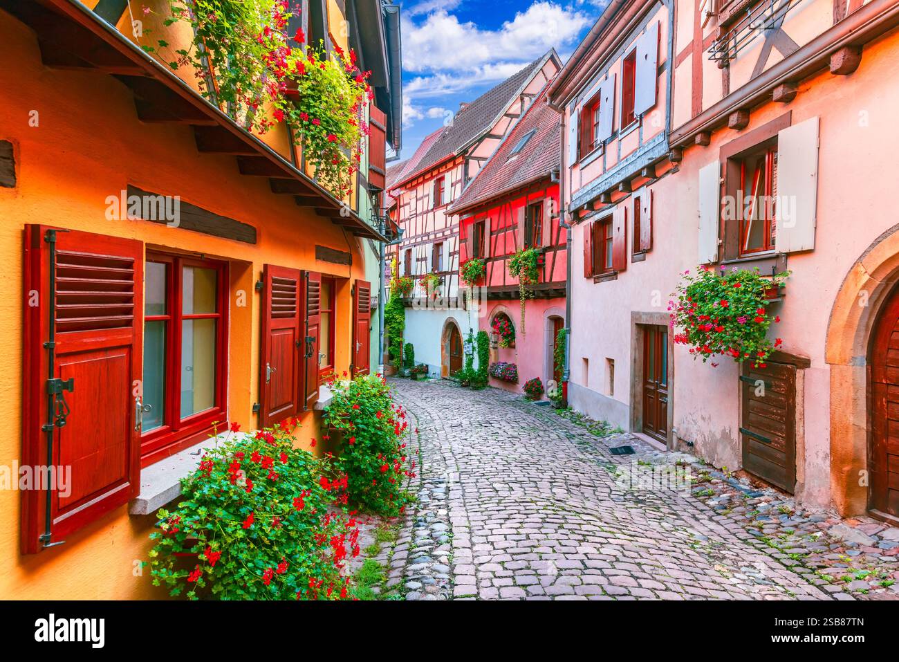 Eguisheim, France. Charming Alsace village, features colorful half ...