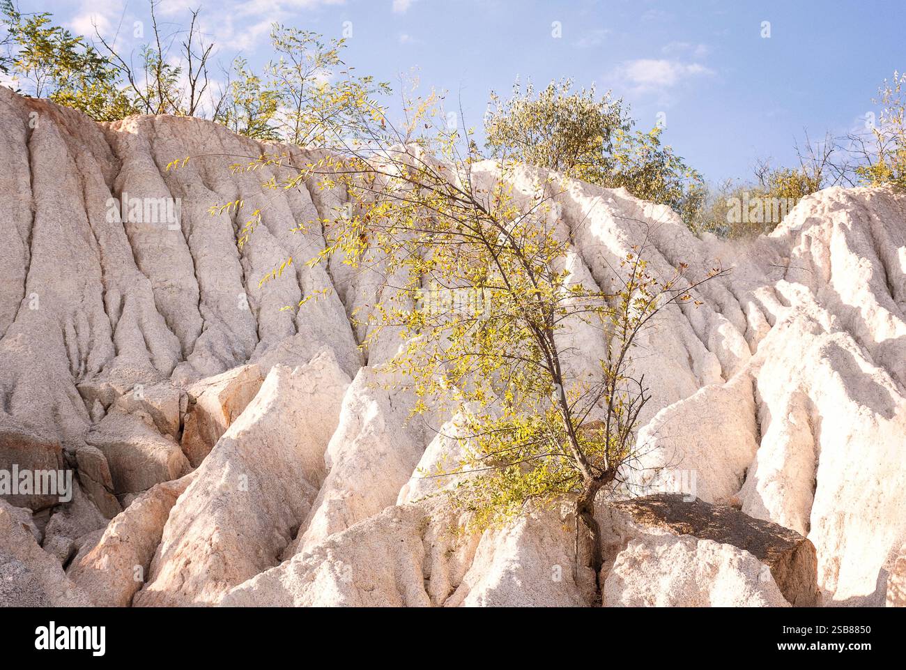white rocks from chalk deposits. several layers of white mountains ...