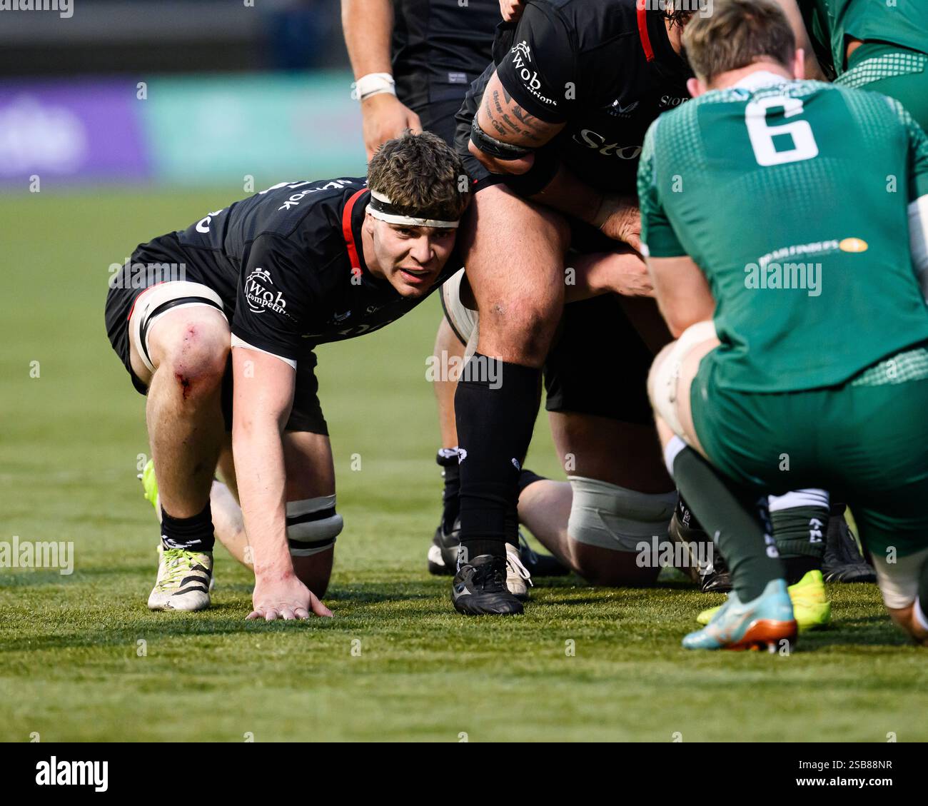 LONDON, UNITED KINGDOM. 01, Feb 25. Max Eke of Saracens in action ...