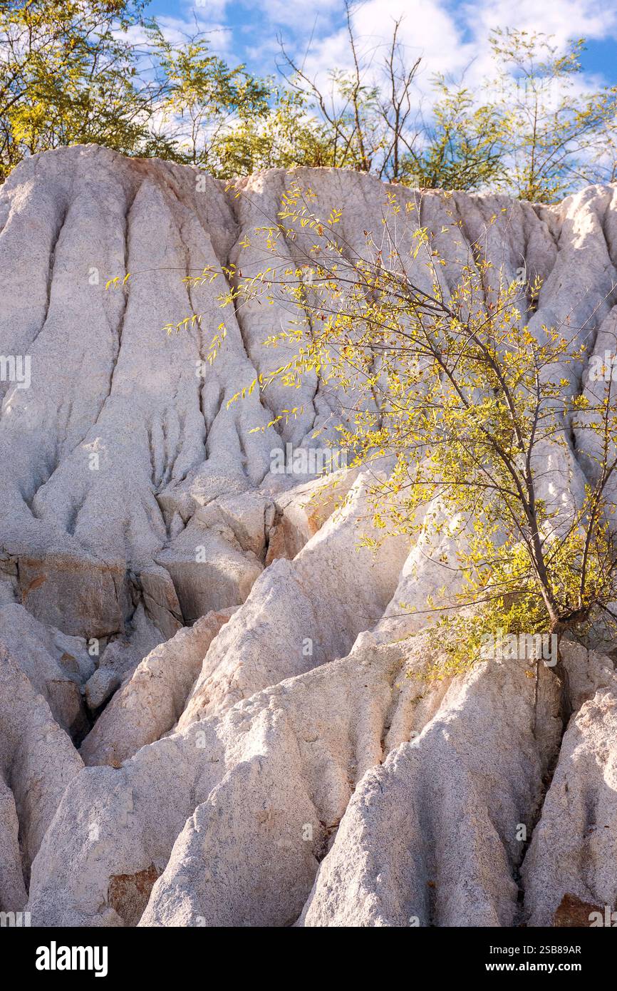 white rocks from chalk deposits. several layers of white mountains ...