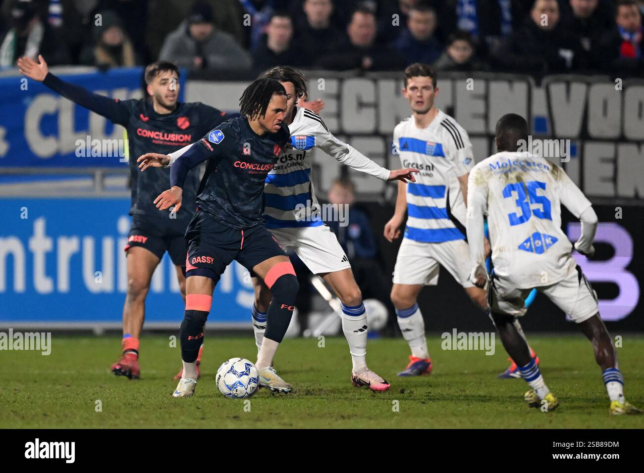 ZWOLLE - (l-r) Adrian Blake of FC Utrecht, Odysseus Velanas of PEC ...