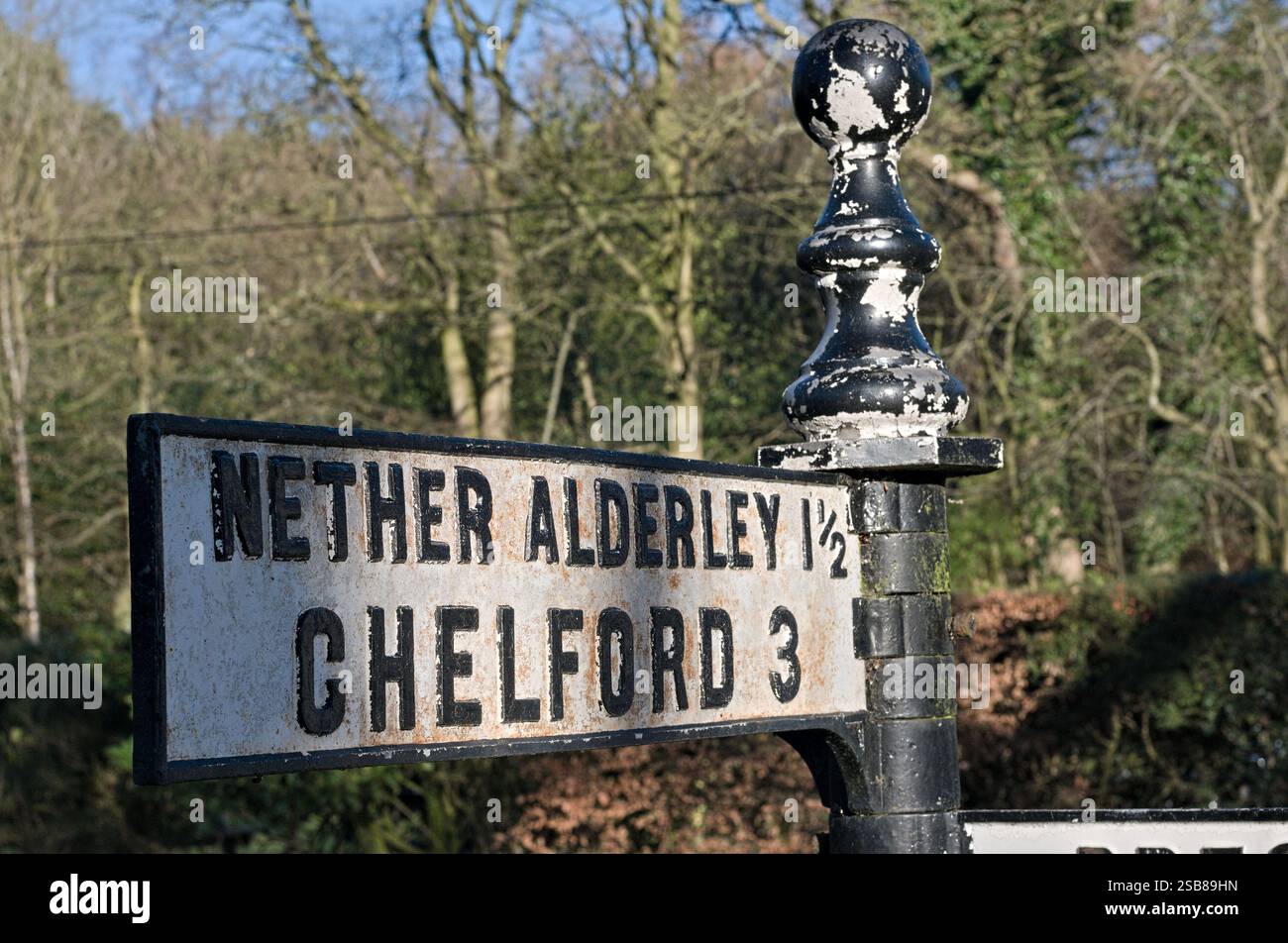 Old Cheshire sign post, Nether Alderley Stock Photo - Alamy