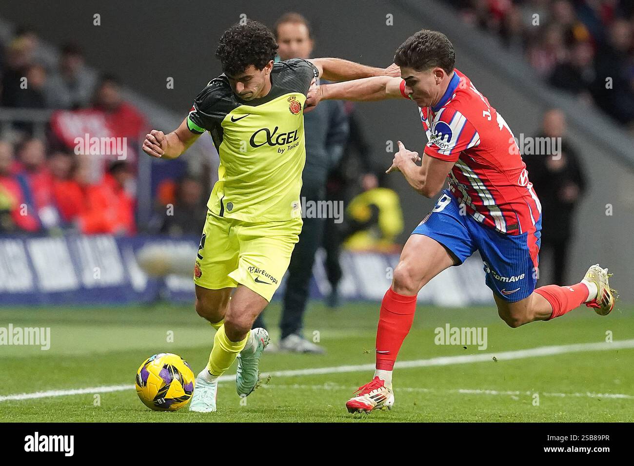 Madrid, Spain. 01st Feb, 2025. Atletico de Madrid's Julian Alvarez (r ...