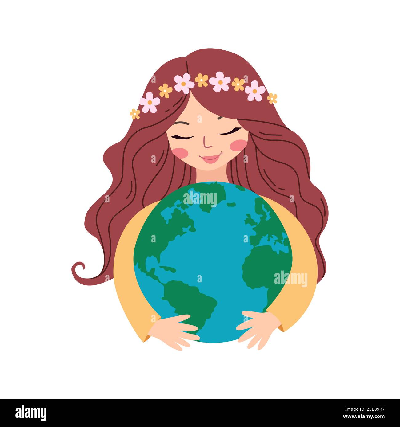 Earth day concept illustration. Girl holding the earth. Saving the ...